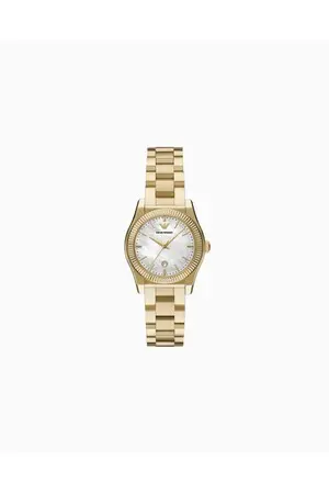 Emporio Armani Three-hand Date Gold-tone Watch - Red