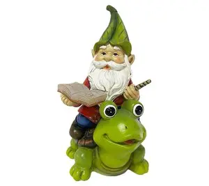 SANTA'S WORKSHOP 9' Solar Resin Gnome On Frog - One-color