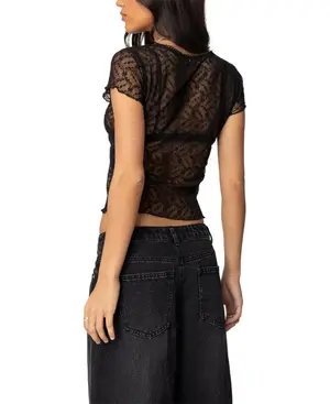 EDIKTED Julie Sheer Lace Top - Black