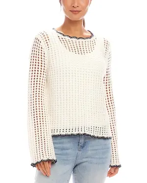 Karen Kane Crochet Crewneck Sweater - Natural