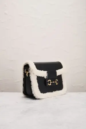 Gucci Shearling Horsebit 1955 Shoulder Bag - Black