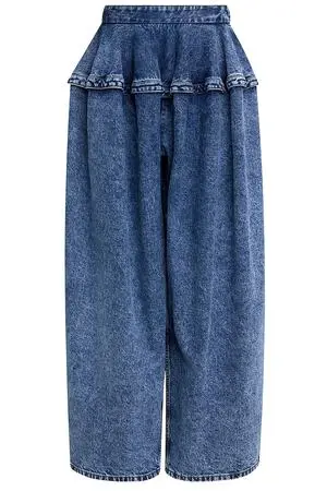 Alaïa Peplum Wide Leg Jeans - Bleu Neige