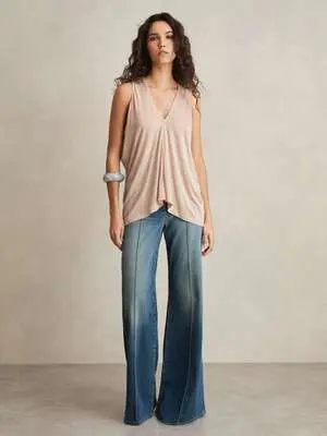 REISS Freya Draped V-neck Top