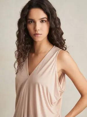 REISS Freya Draped V-neck Top