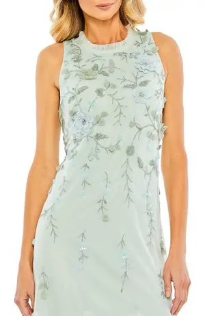 Mac Duggal Embellished High Neck Tiered Dress - Seafoam