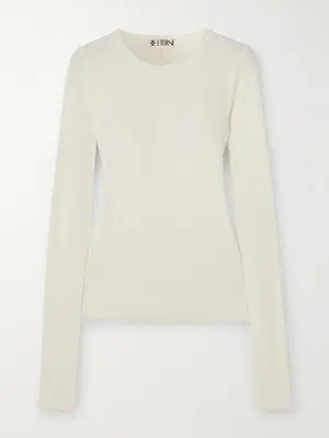 Eterne Ribbed Stretch Cotton And Modal-blend Top - Neutrals