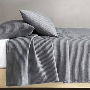 Calvin Klein Mini Channel Stitch Solid 3 Piece Quilt Set, King - Dark Grey