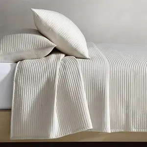 Calvin Klein Mini Channel Stitch Solid 3 Piece Quilt Set, King - Light Beige
