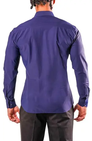 MACEOO Fibonacci Stretcheuronavy Cotton Blend Button-up Shirt - Blue