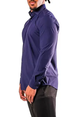 MACEOO Fibonacci Stretcheuronavy Cotton Blend Button-up Shirt - Blue