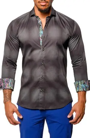 MACEOO Einstein Tulleeffect Contemporary Fit Cotton Button-up Shirt