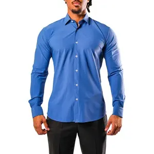 MACEOO Fibonacci Stretcheuroyale Cotton Blend Button-up Shirt - Blue