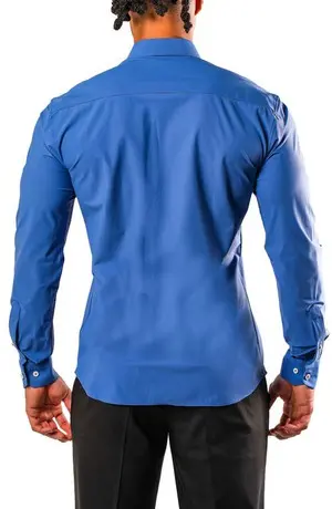 MACEOO Fibonacci Stretcheuroyale Cotton Blend Button-up Shirt - Blue
