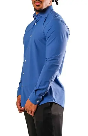 MACEOO Fibonacci Stretcheuroyale Cotton Blend Button-up Shirt - Blue