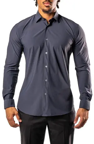 MACEOO Fibonacci Stretcheurodark Cotton Blend Button-up Shirt - Grey