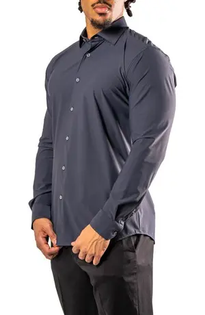 MACEOO Fibonacci Stretcheurodark Cotton Blend Button-up Shirt - Grey