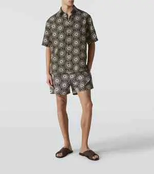Frescobol Carioca Castro Printed Linen Bowling Shirt - Green