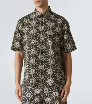 Frescobol Carioca Castro Printed Linen Bowling Shirt - Green