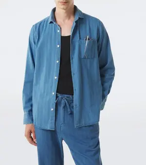 Frescobol Carioca Emilio Herringbone Denim Shirt