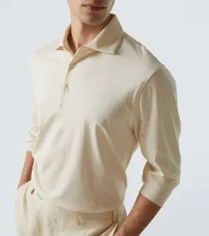 LARDINI Cotton And Silk Polo Sweater - Beige