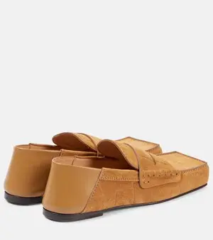 Jacquemus Carré Croc-effect Suede Penny Loafers - Beige