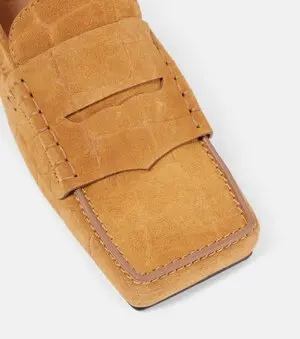 Jacquemus Carré Croc-effect Suede Penny Loafers - Beige