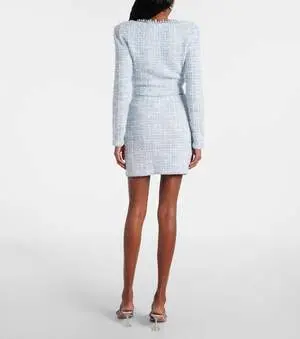 SELF-PORTRAIT Checked Embellished Tweed Miniskirt - Blue