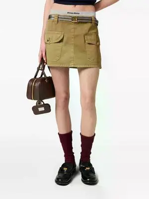 Miu Miu Garment-dyed Cotton Miniskirt - Green