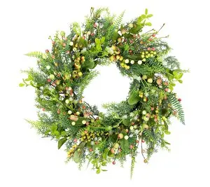 NORTHLIGHT Berry And Crabapple Fern Foliage Spr Ng Wreath - One-color