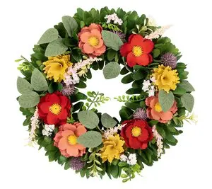 NORTHLIGHT Wooden Mixed Floral And Foliage Spri G Wreath - One-color