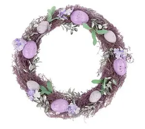 NORTHLIGHT Egg Floral Easter Twig Wreath 12' Lavender - One-color