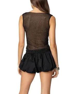 EDIKTED Rhinestone Mesh Top