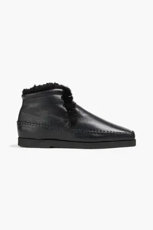 TOTEME Shearling-lined Pebbled Leather Ankle Boots