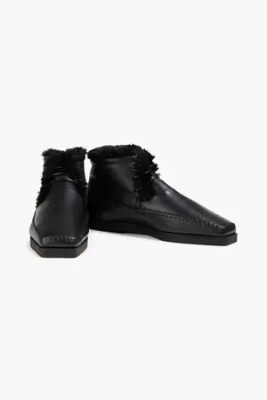 TOTEME Shearling-lined Pebbled Leather Ankle Boots