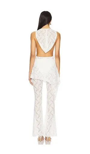 Superdown Lace Hooded Plunge Neck Pant Set - White