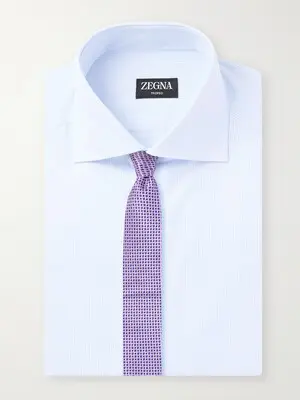 Zegna Cutaway-collar Cotton-twill Shirt - Blue