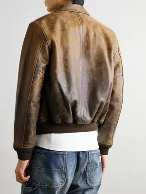 Ralph Lauren Polo Country Cracked-Leather Blouson Jacket In Brown