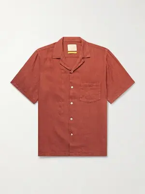 Portuguese Flannel Camp-collar Linen Shirt - Red