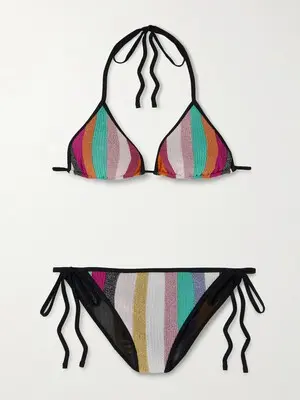 Missoni Striped Metallic Crochet-knit Triangle Bikini - Multi