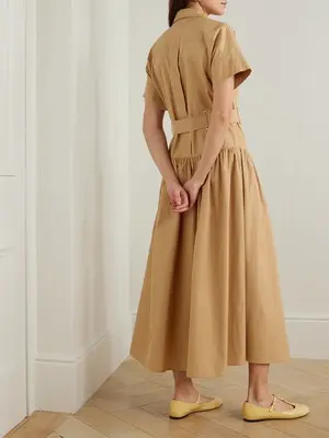 Max Mara Agoraio Belted Eyelet-embellished Cotton-poplin Midi Shirt Dress - Brown