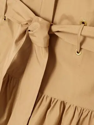 Max Mara Agoraio Belted Eyelet-embellished Cotton-poplin Midi Shirt Dress - Brown