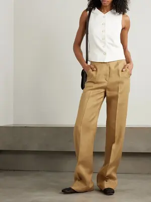 Max Mara Aversa Embroidered Linen Wide-leg Pants