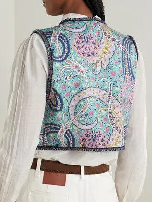 Etro Cropped Embroidered Denim Vest