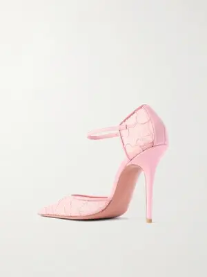 Amina Muaddi Barbara Leather-trimmed Lace Pumps