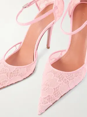 Amina Muaddi Barbara Leather-trimmed Lace Pumps