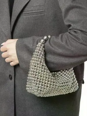 0711 TBILISI Mini Jodie Beaded Tote - Silver