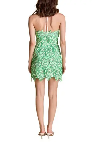 Endless Rose Halter Neck Guipure Lace Mini Dress - White/ Green