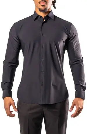 MACEOO Fibonacci Stretcheuro Cotton Blend Button-up Shirt - Black