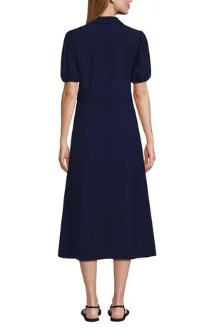 LANDS' END Twill Button-front Fluid Short Sleeve Dress