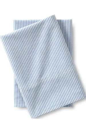 LANDS' END Cotton Oxford Stripe Pillowcases - Silver Lake Blue Stripe